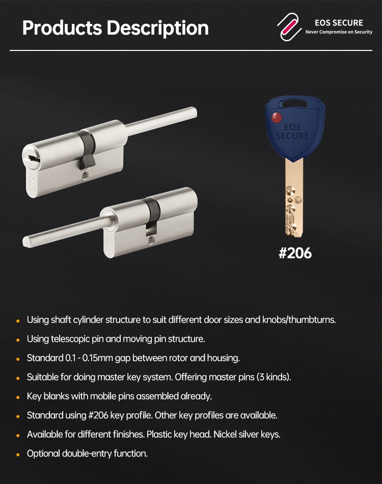 High security european profile shaft cylinder for steel security doors ...